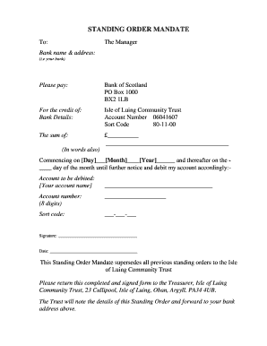 Fillable Online isleofluing STANDING ORDER MANDATE - Isle of Luing ...
