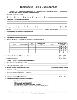 Fillable Online Therapeutic Riding Questionnaire - Advantage Equine ...