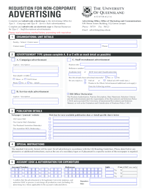 Fillable Online uq edu REQUISITION FOR NON-CORPORATE ADVERTISING Fax Email Print - pdfFiller