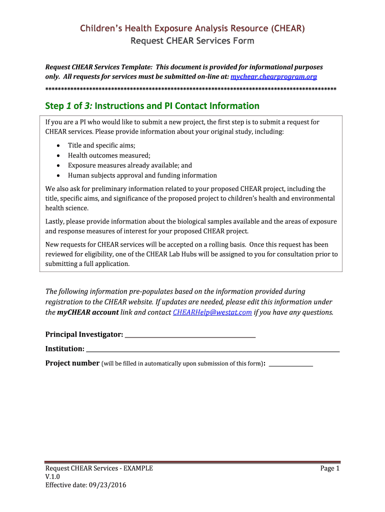Fillable Online chearprogram Request CHEAR Services Form. Request CHEAR ...