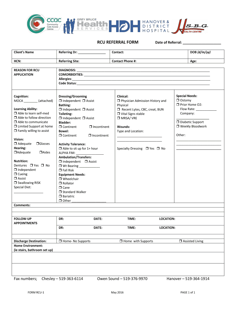 Fillable Online RCU REFERRAL FORM Date of Referral: - gbhn.ca Fax Email ...