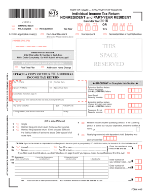 Fillable Online N-15, Rev. 2016, Individual Income Tax Return ...