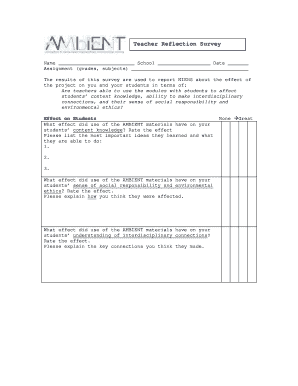 Fillable Online yyy rsmas miami Teacher Reflection Survey Fax Email ...
