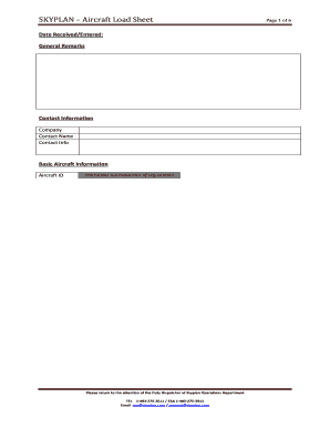 Fillable Online SKYPLAN Aircraft Load Sheet Fax Email Print - pdfFiller