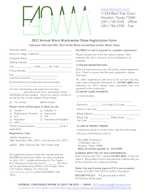 Fillable Online 2017 Annual Waco Wastewater Show Registration Form Fax ...