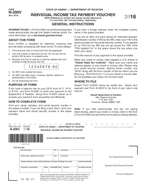 Fillable Online Form N-200V, Rev. 2016, Individual Income Tax Payment Voucher. Forms 2016 ...