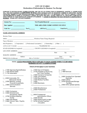 Fillable Online cityofstarke CITY OF STARKE Declaration of Information ...