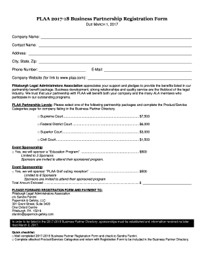 Fillable Online PLAA 2017-18 Business Partnership Registration Form Fax ...