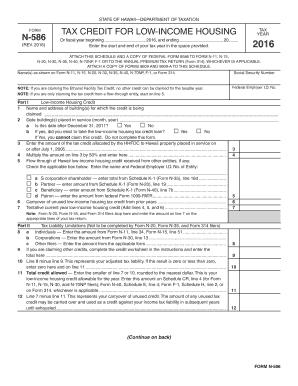 Form N-586, Rev 2016, Tax Credit For Low-Income Housing. Forms 2016 ...