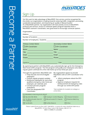 Fillable Online Partner Sign Up Form - MassRIDES Fax Email Print ...