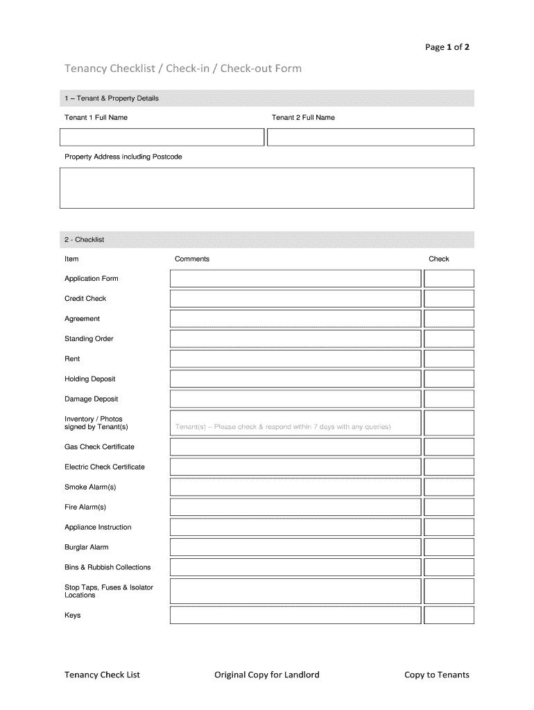 Fillable Online commercialtrust co Tenancy Checklist / Check-in / Check ...