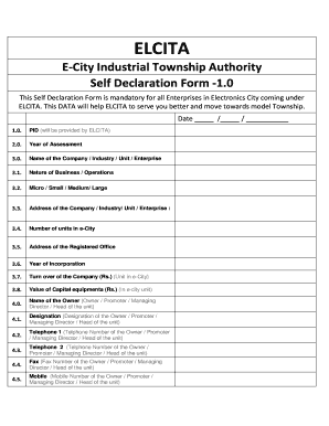 Fillable Online elcita SAS Self Declaration Form - Electronic City Industrial Township ...