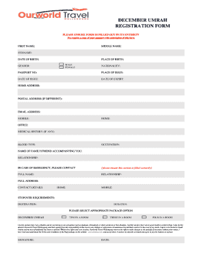 Fillable Online DECEMBER UMRAH REGISTRATION FORM - duniana.com Fax ...