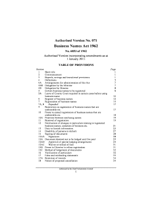 Fillable Online legislation vic gov Business Names Act 1962 ...