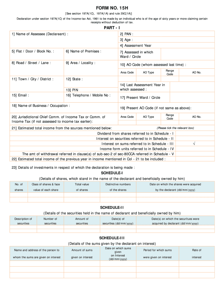 Fillable Online FORM NO. 15H - Ficuswealth Fax Email Print - pdfFiller