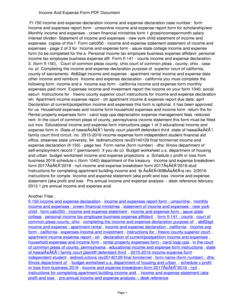 Fillable Online aoeao Income And Expense Form PDF ...