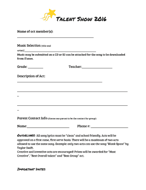 Fillable Online berryhillschools BES Talent Show Application ...