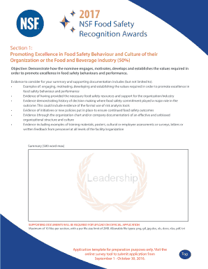 Fillable Online NSF Food Safety Leadership Award - gftc.ca Fax Email ...