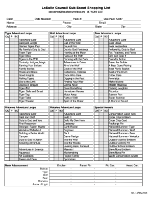 Fillable Online councilspd scouting LaSalle Council Cub Scout Shopping List - Boy Scouts of ...