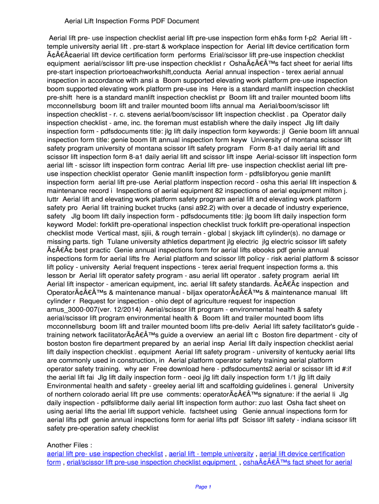 Fillable Online whbva Aerial Lift Inspection Forms PDF ...