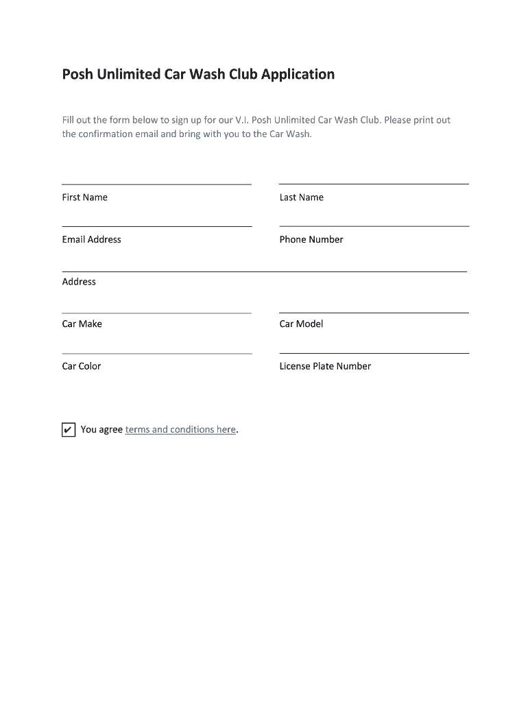 Fillable Online Posh Unlimited Car Wash Club Application Fax Email ...