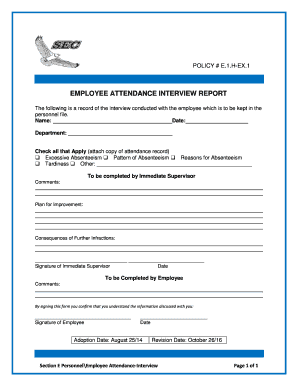 Fillable Online EMPLOYEE ATTENDANCE INTERVIEW REPORT - secollege.ca Fax Email Print - pdfFiller