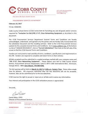 Fillable Online cobbk12 One Team, One Goal: Student Success PROCUREMENT ...