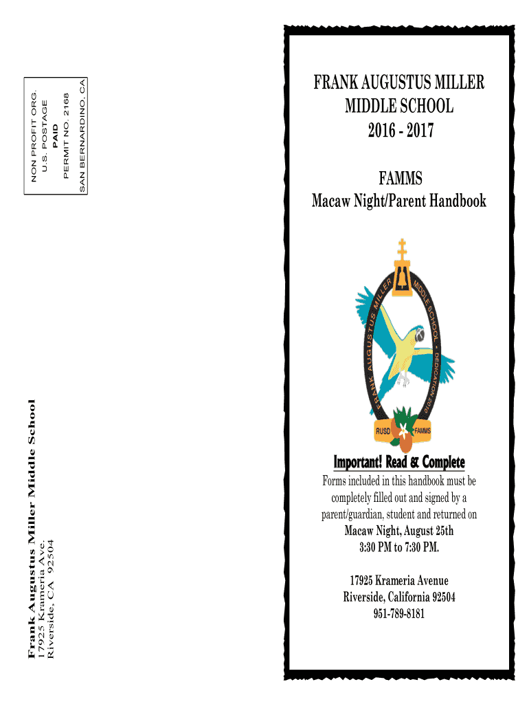 Fillable Online rusd schoolwires FRANK AUGUSTUS MILLER MIDDLE SCHOOL ...