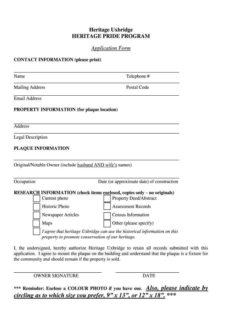 Fillable Online town uxbridge on Dear Applicant; - town.uxbridge.on.ca ...