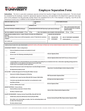 Fillable Online inside sou Employee Separation Form - inside.sou.edu ...