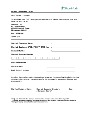 Fillable Online GIRO Termination - StarHub Fax Email Print - pdfFiller