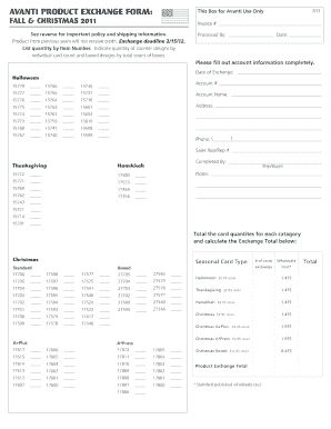 Fillable Online avanti product exchange form - Avanti Press Fax Email ...