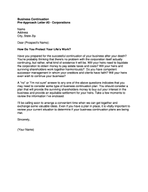 Fillable Online Business Continuation Pre-Approach Letter #3 ...