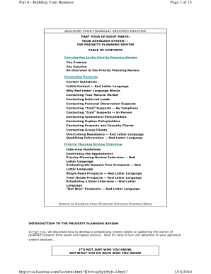 Fillable Online BUILDING YOUR FINANCIAL SERVICES PRACTICE PART FOUR OF ...