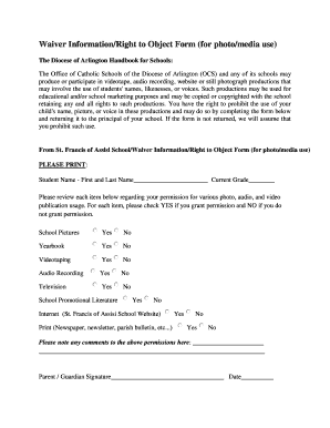 Fillable Online Waiver Information/Right to Object Form (for photo ...