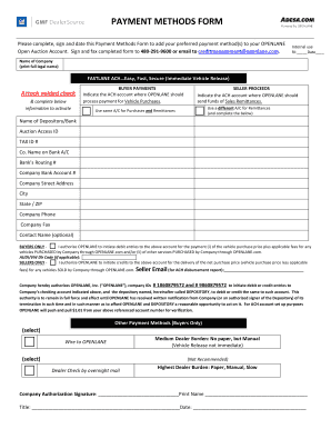 Fillable Online PAYMENT METHODS FORM - images.adesa.com Fax Email Print ...