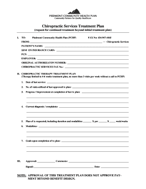 Fillable Online pchp Chiropractic Services Treatment Plan - pchp Fax ...