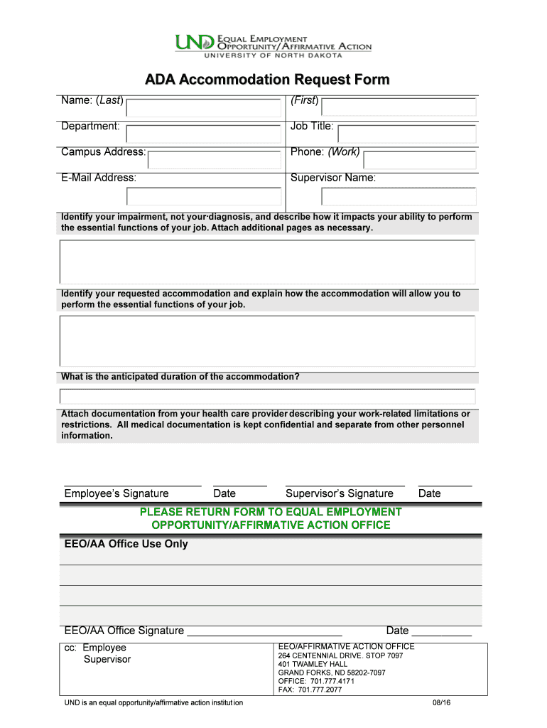 Fillable Online und ADA Accommodation Request Form - und.edu Fax Email ...