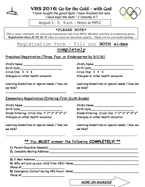 Fillable Online spaceshipchurch VBS 2016 Printable Registration Form ...
