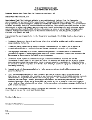 Fillable Online nature Form- Field Trip Wavier. model for horseback ...