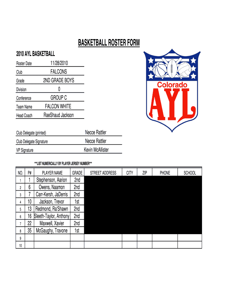 Fillable Online BASKETBALL ROSTER FORM - xa.yimg.com Fax Email Print ...