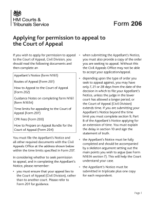 Fillable Online Form 206 - Applying for permission to appeal to the ...
