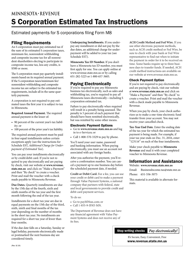 Fillable Online S Corporation Estimated Tax Instructions Fax Email ...