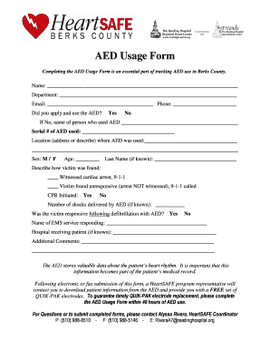 Fillable Online readinghealth AED Usage Form - Reading Health System ...
