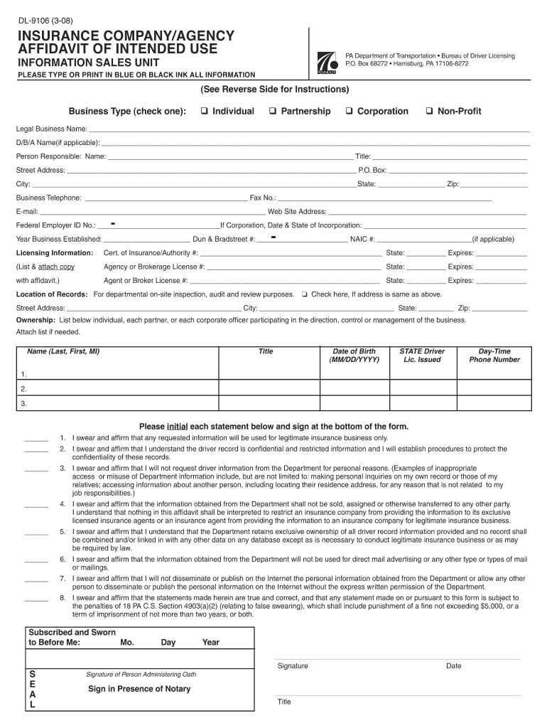 Fillable Online www2 intellicorp insurance company/agency affidavit of ...