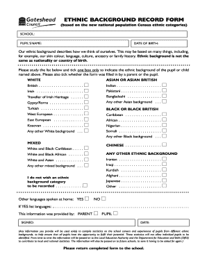 Fillable Online furrowfieldschool co 3 - Ethnic Record Form.Sept.2015 ...