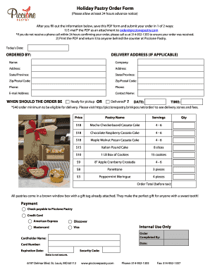 Fillable Online Holiday Pastry Order Form Fax Email Print - pdfFiller