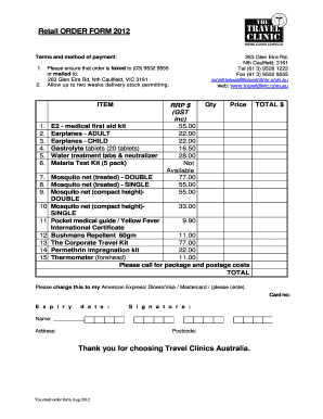 Fillable Online Retail ORDER FORM 2012 Fax Email Print - pdfFiller