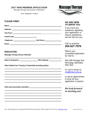 Fillable Online 2017 New Membership Application Form - The Massage Therapy ... Fax Email Print ...