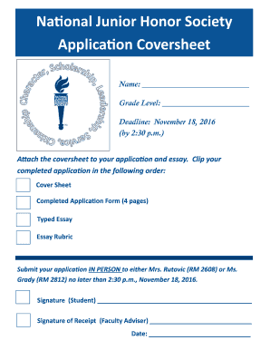 Fillable Online National Junior Honor Society Application Coversheet ...